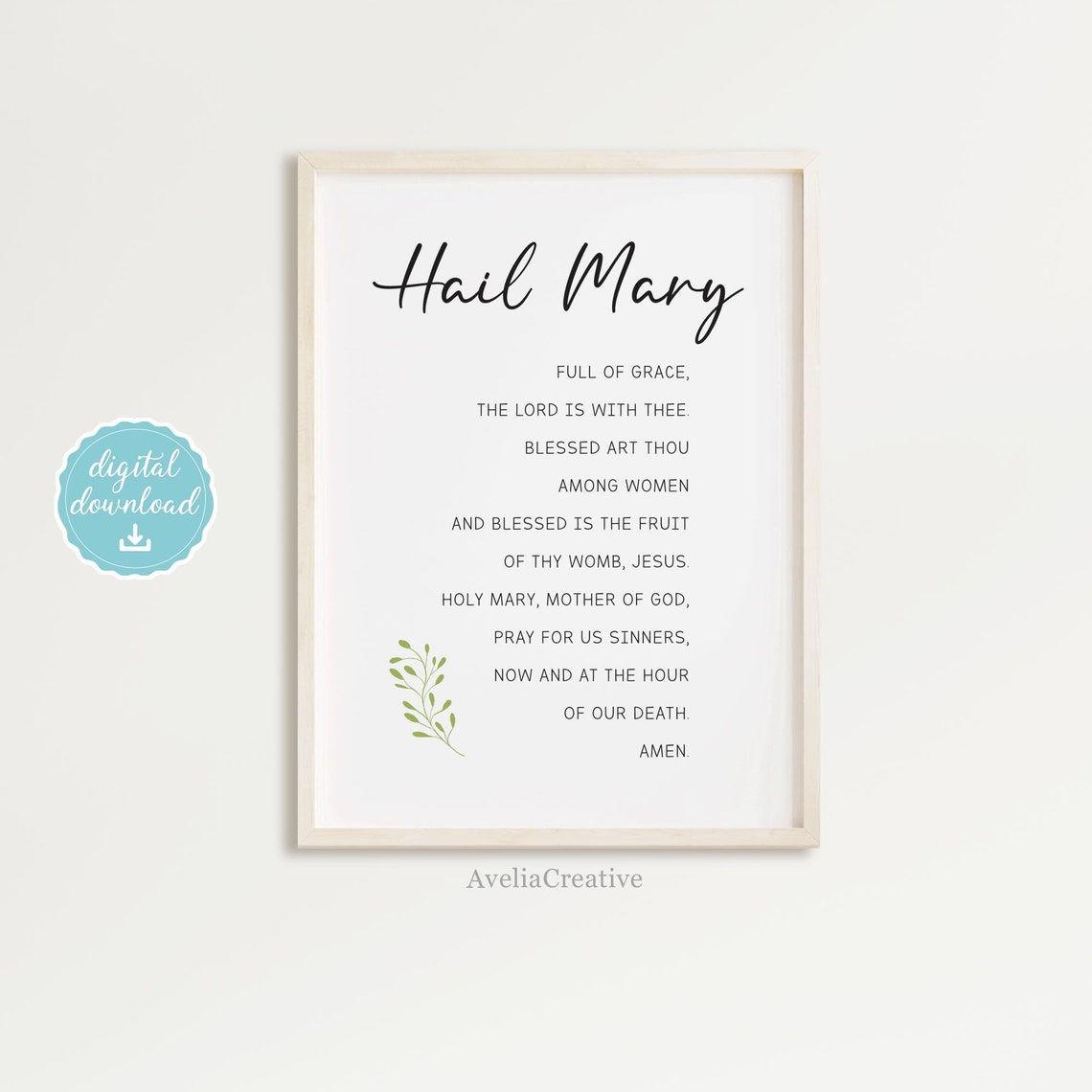 Hail Mary Wall Art, Instant Download, Catholic Prayer Printable Art ...