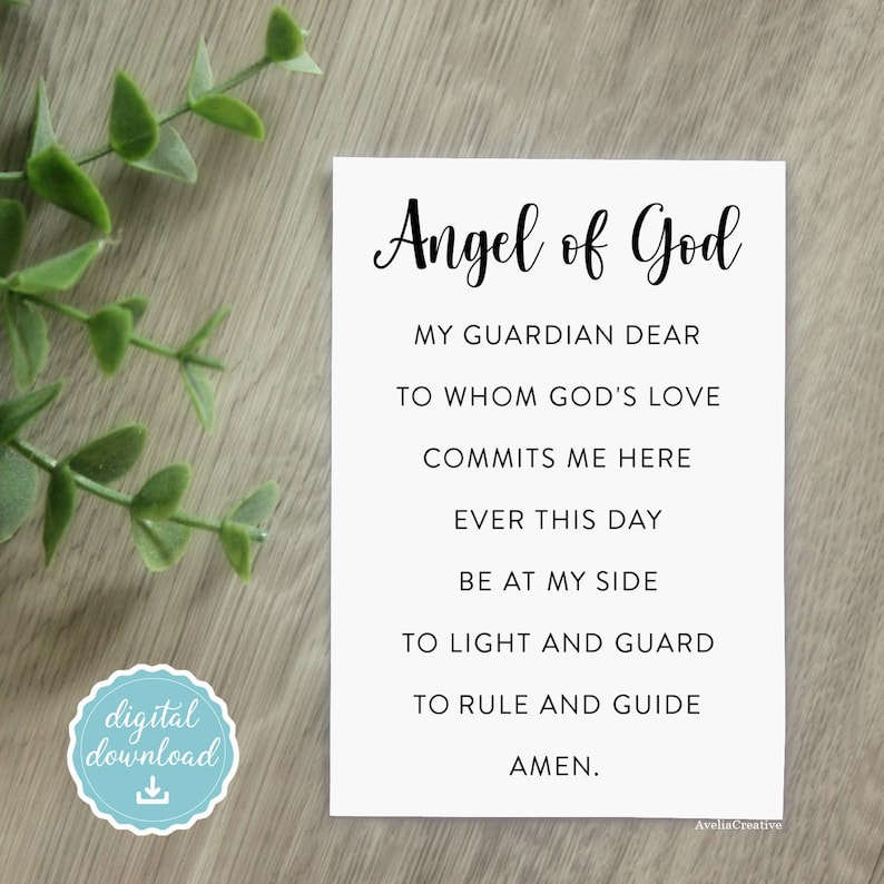 Printable Card Angel of God, Instant Download, Prayer to Guardian Angel ...
