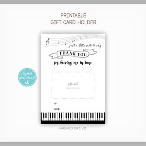 Music Teacher Gift Card Holder Instant Download Printable - Etsy