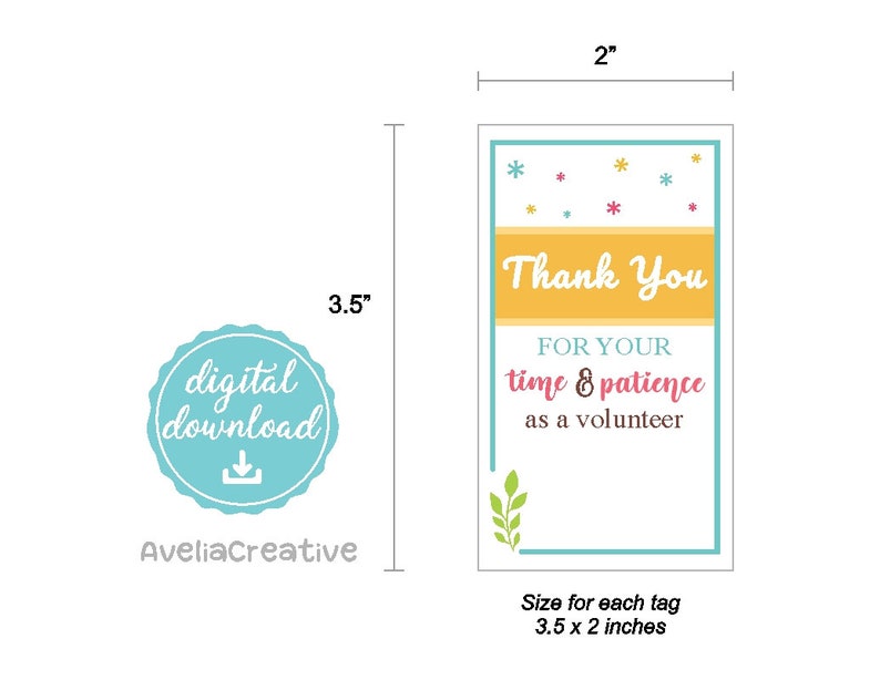 Printable Gift Tag for Volunteer Instant Download Thank You - Etsy