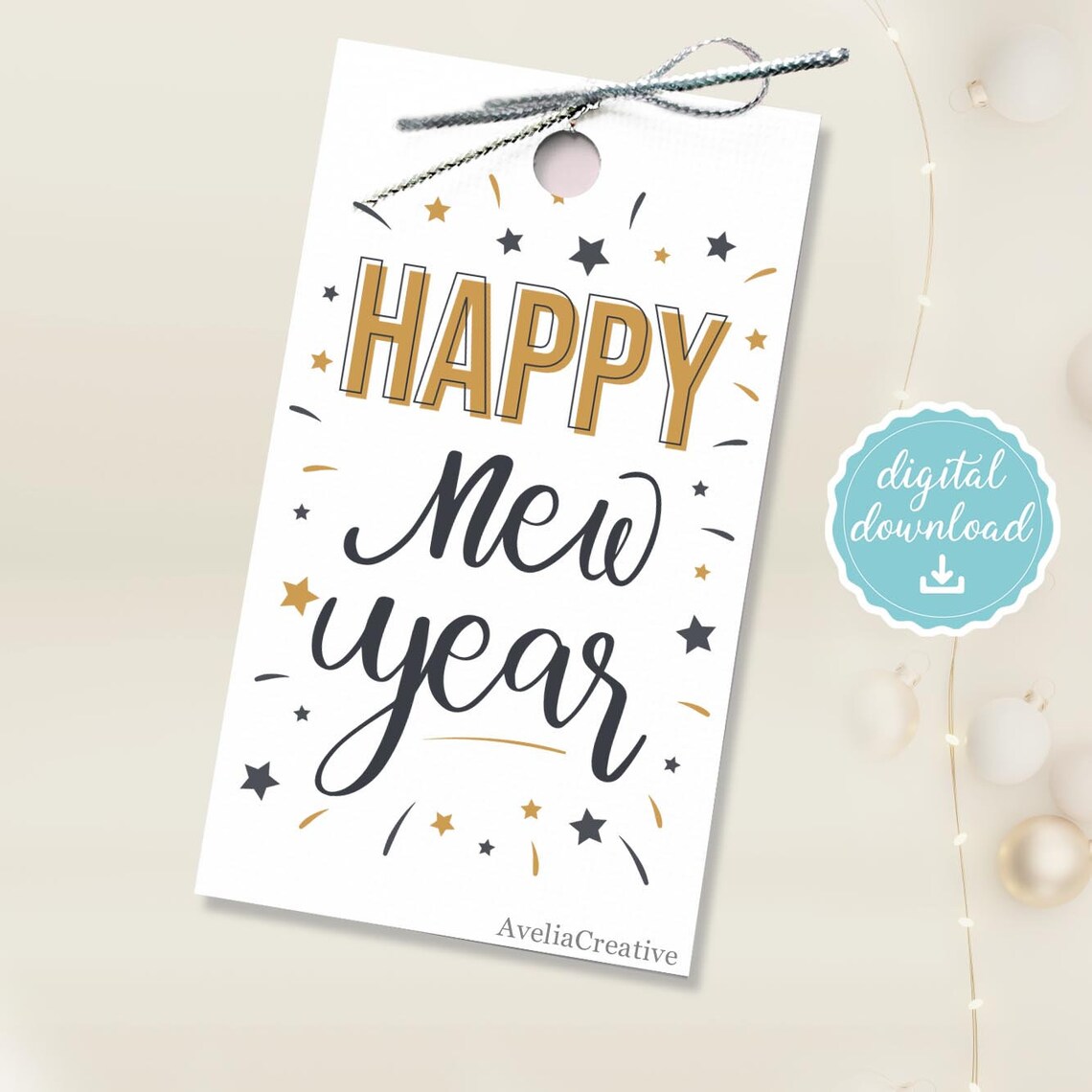 Printable New Year Gift Tags, Instant Download, Happy New Year Party ...