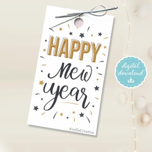 Printable New Year Gift Tags, Instant Download, Happy New Year Party ...