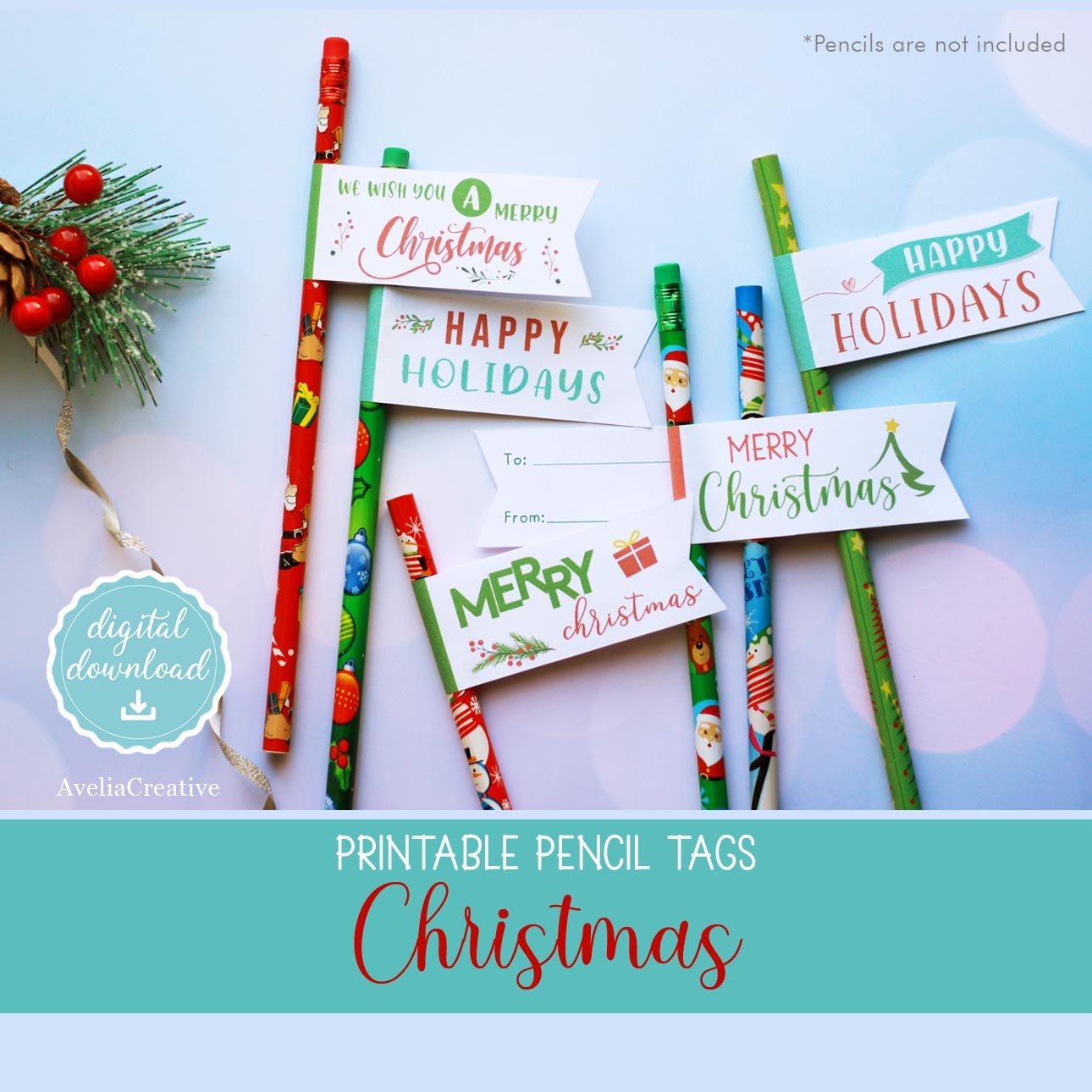 Christmas Printable Pencil Tags, Instant Download, Printable Christmas ...