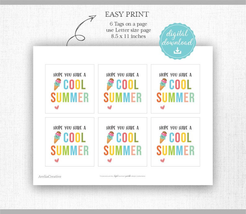 Summer Printable Tags, Instant Download, Have a Cool Summer, Summer ...