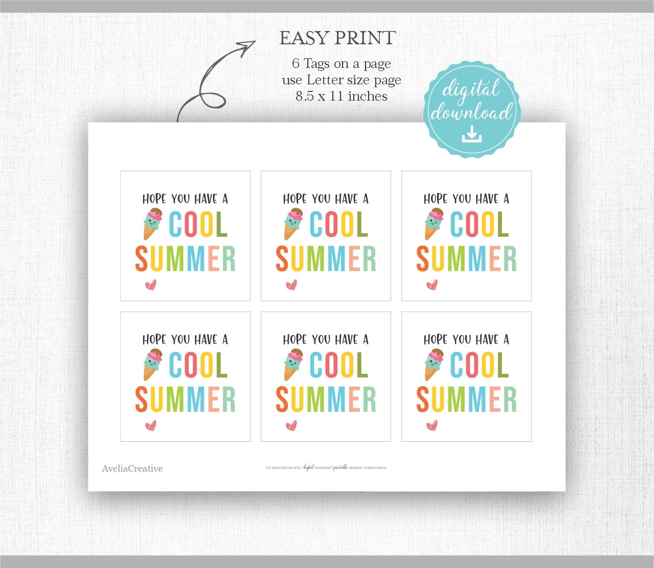 Summer Printable Tags, Instant Download, Have a Cool Summer, Summer ...