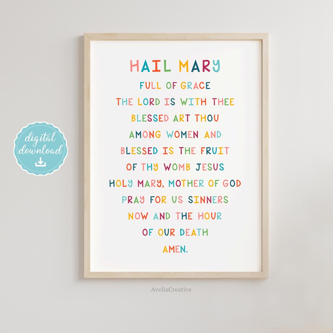 Hail Mary Wall Art, Instant Download, Catholic Prayer Printable Art ...