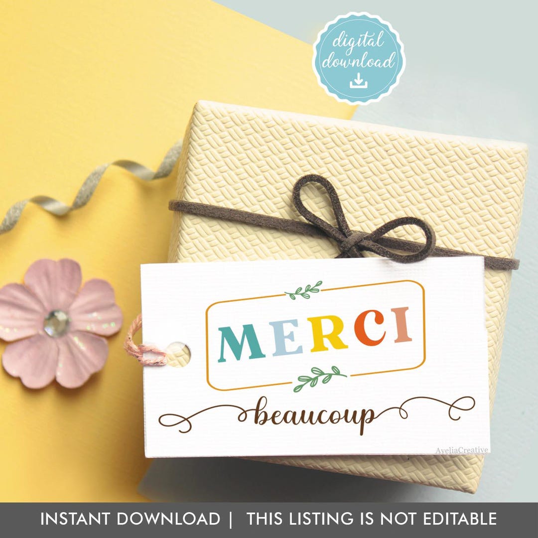 Merci Beaucoup Printable Tag, Instant Download, Thank You Tag, Merci ...