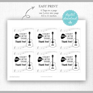 Guitar Teacher Gift Tags, Instant Download, Printable Music Teacher ...
