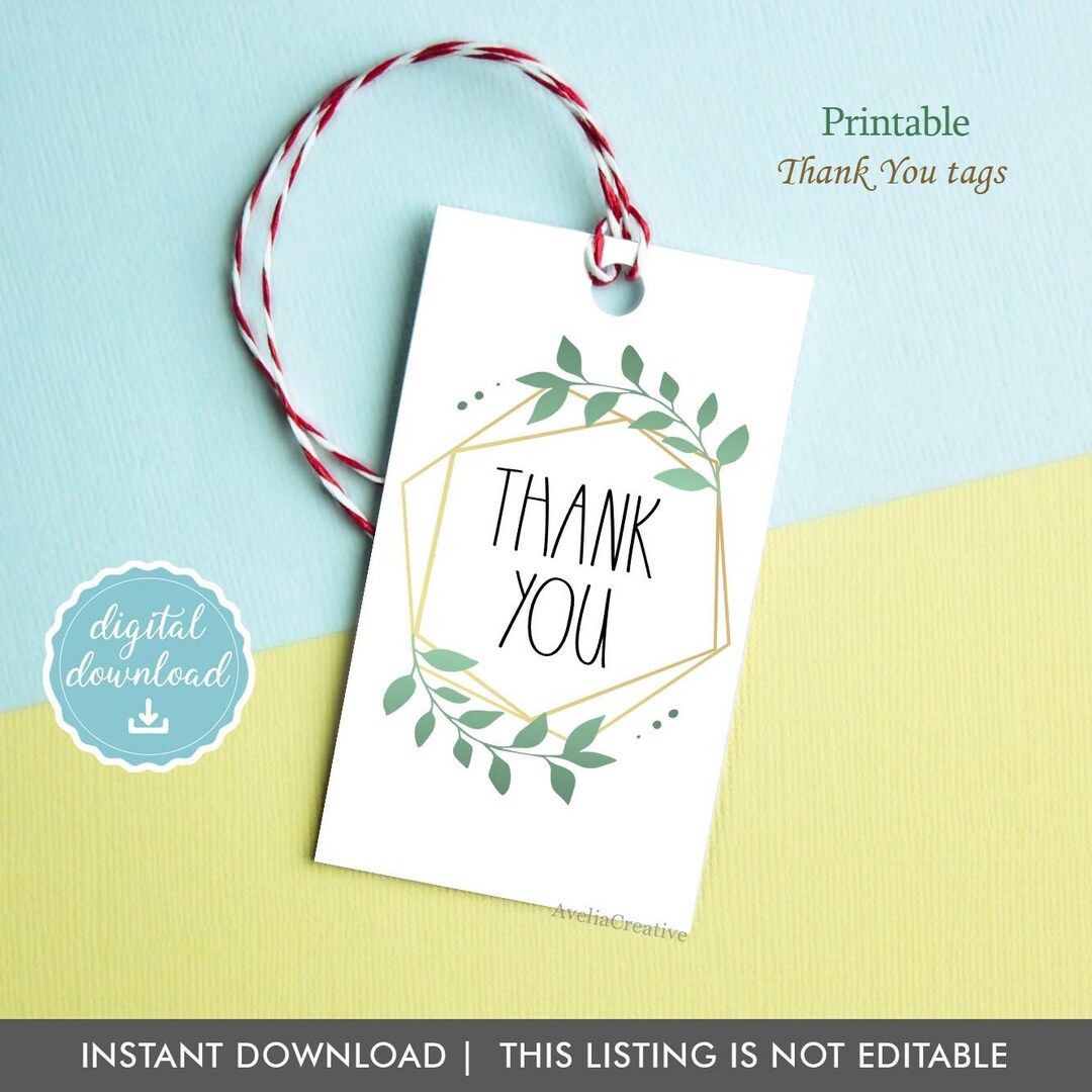 Printable Thank You Tag, Instant Download, Simple Thank You Gift Tag ...