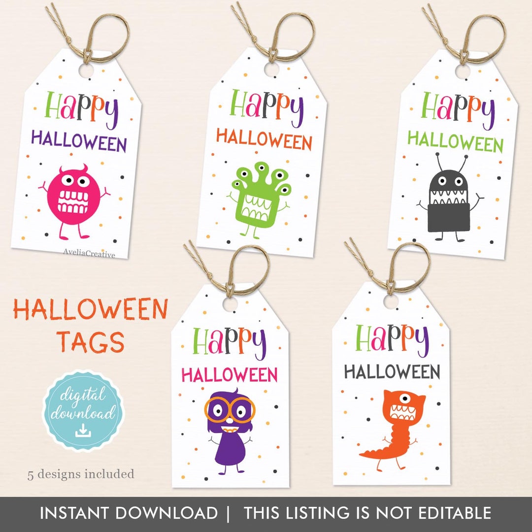 Halloween Monster Gift Tags, Instant Download, Halloween Party Favor ...