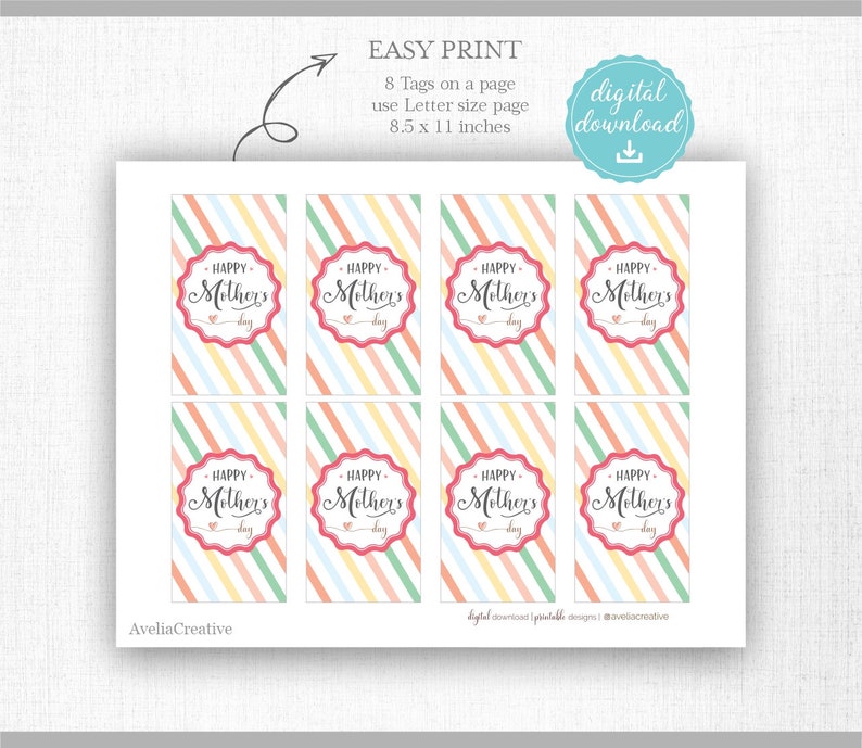 Happy Mother's Day Printable Tags, Instant Download, Mothers Day Favor ...