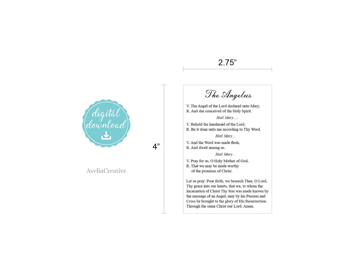The Angelus Prayer Printable Card, Instant Download, Catholic Prayer ...