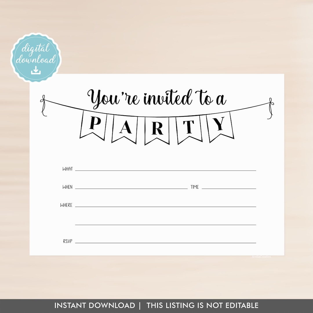 Party Blank Invitation, Instant Download, Fill-in Invitation, Youre ...