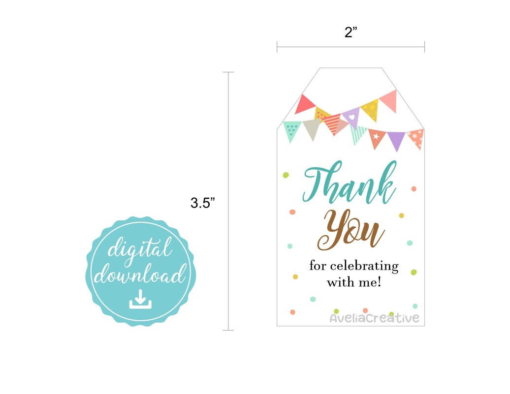 Thank You Birthday Tag, Instant Download, Thank You for Celebrating ...