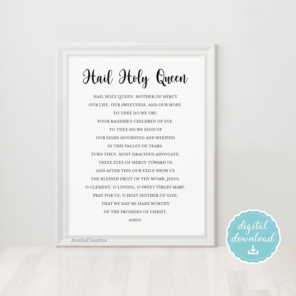 Hail Holy Queen Wall Art, Instant Download, Catholic Prayers Printable ...
