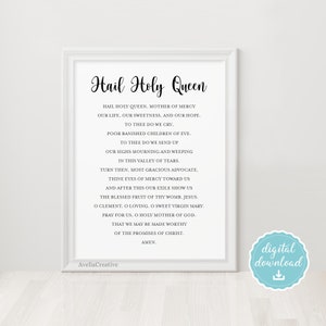 Hail Holy Queen Wall Art, Instant Download, Catholic Prayers Printable ...