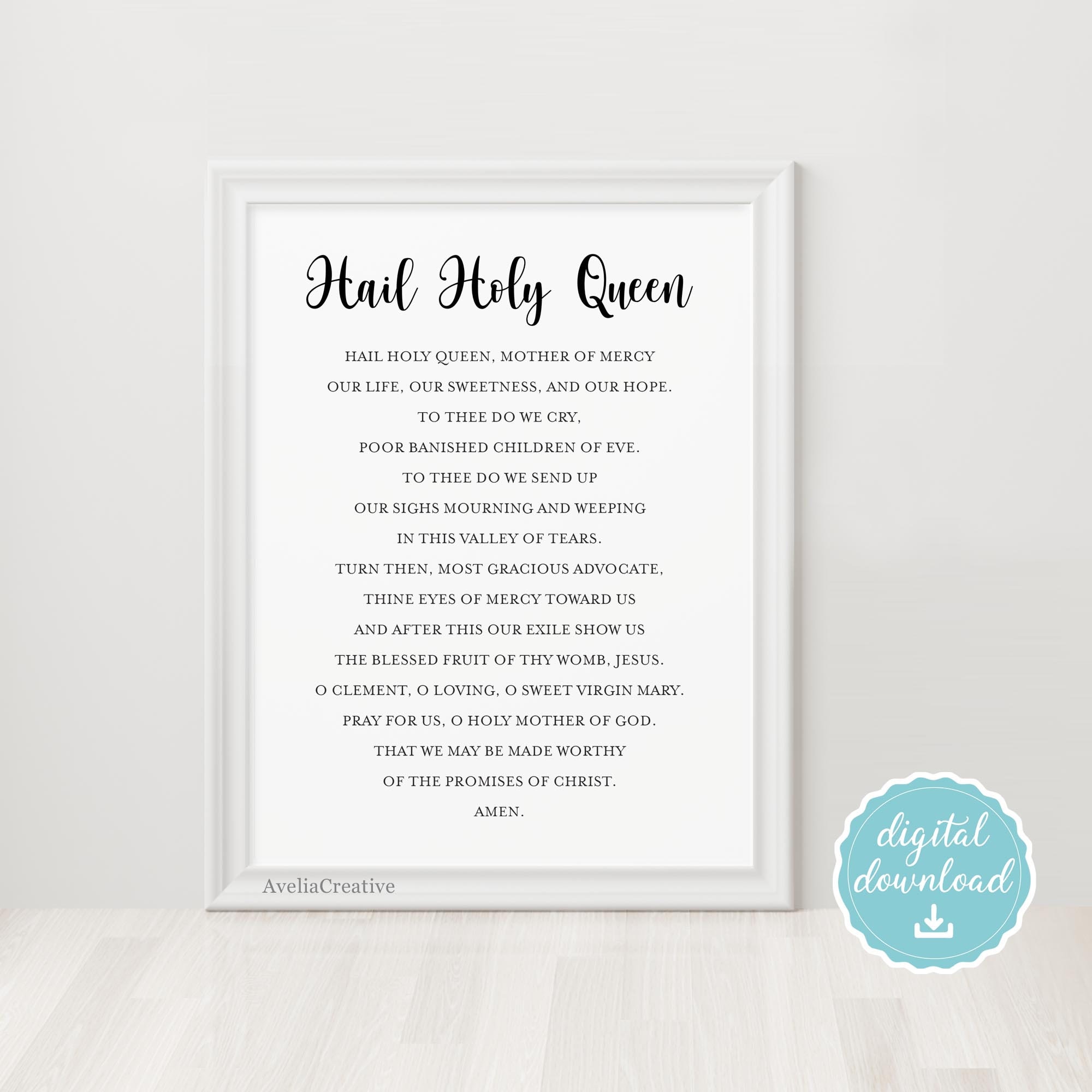 Hail Holy Queen Wall Art, Instant Download, Catholic Prayers Printable ...