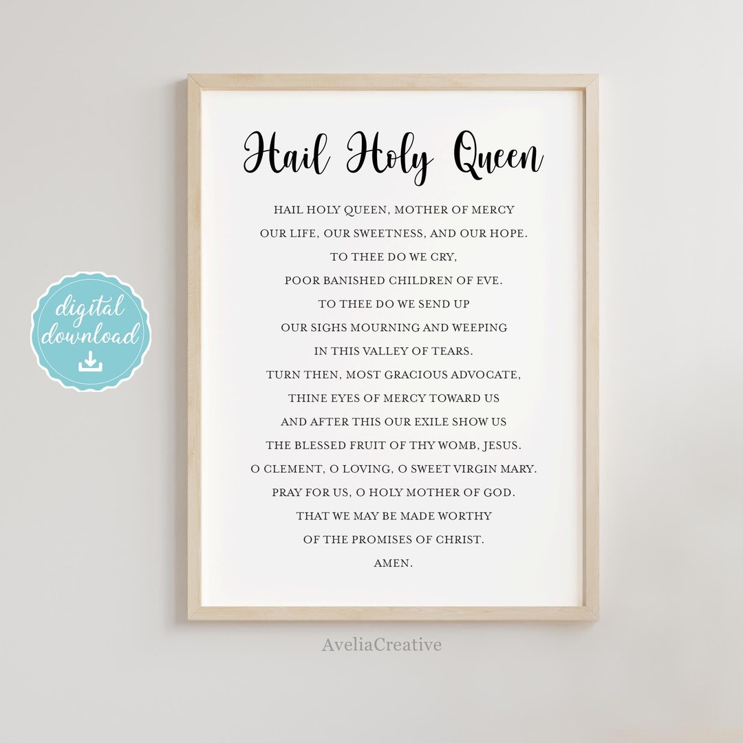 Hail Holy Queen Wall Art, Instant Download, Catholic Prayers Printable ...