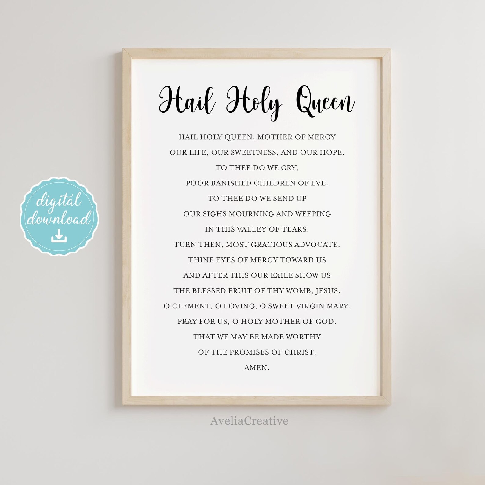 Hail Holy Queen Wall Art, Instant Download, Catholic Prayers Printable ...