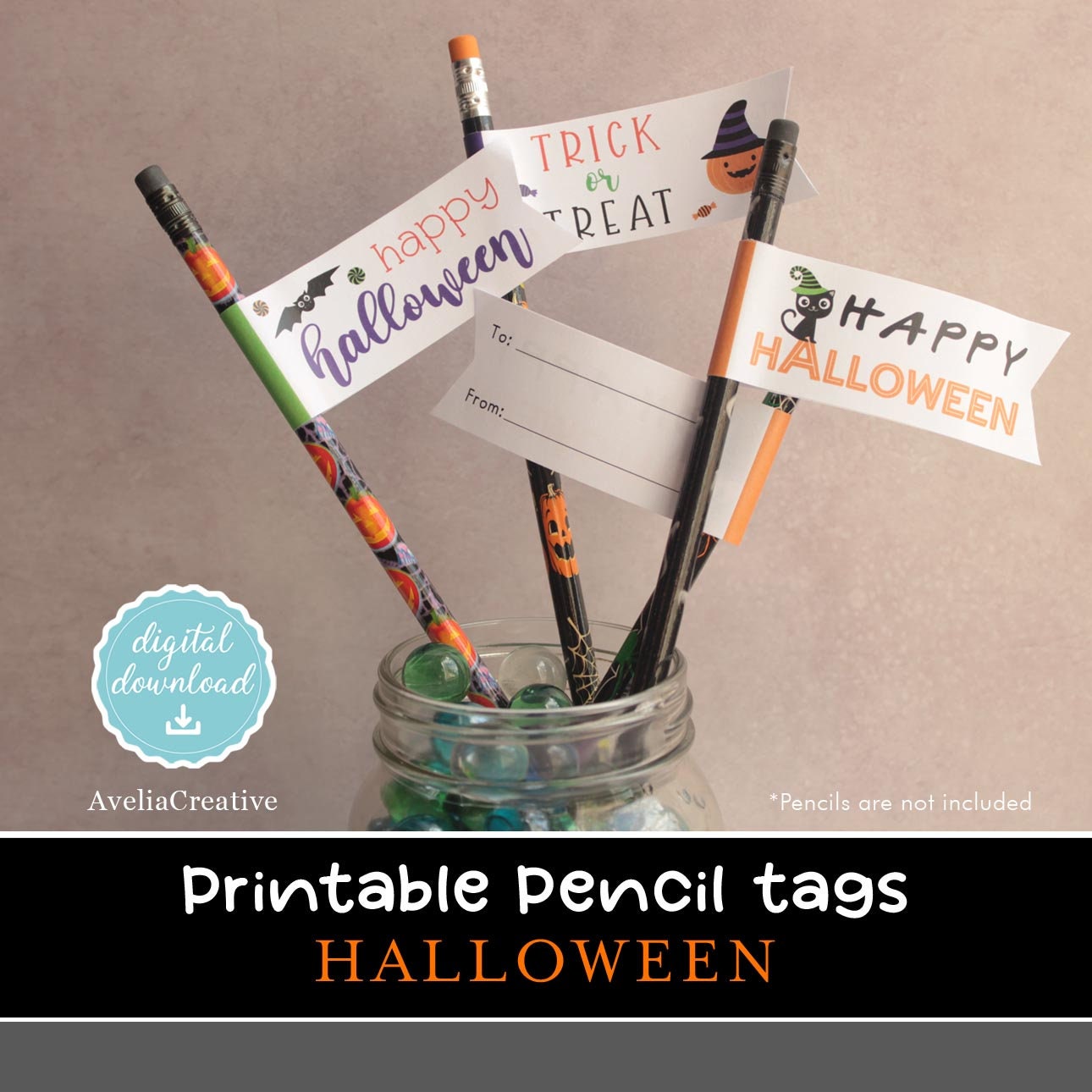 Halloween Printable Pencil Tags, Instant Download, Printable Pencil ...