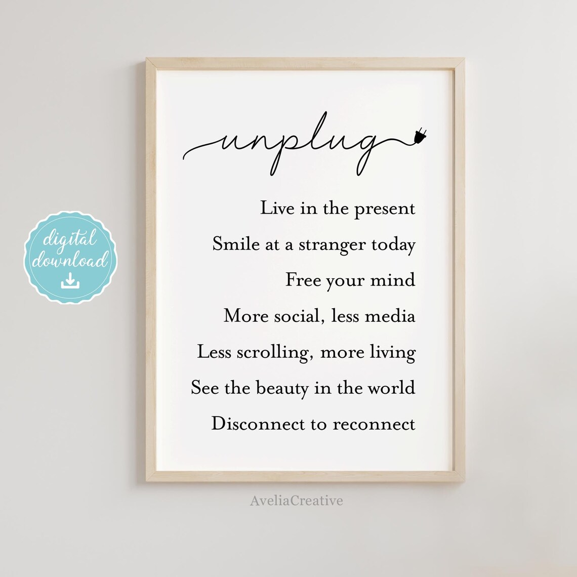 Unplug, Inspirational Printable Wall Art, Instant Download, Unplug Live ...