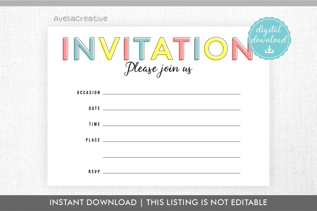 Invitation Please Join Us Blank Invitation Instant Download - Etsy