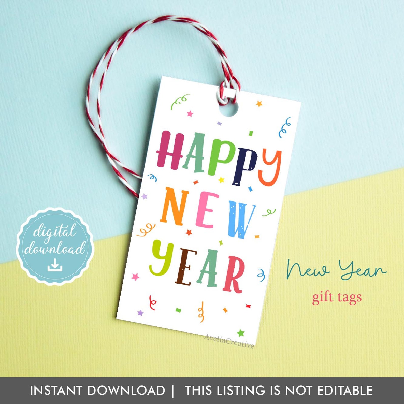 Happy New Year Gift Tags, Instant Download, Printable New Year Tags ...
