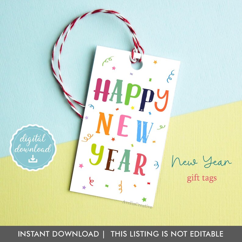 Happy New Year Gift Tags, Instant Download, Printable New Year Tags ...