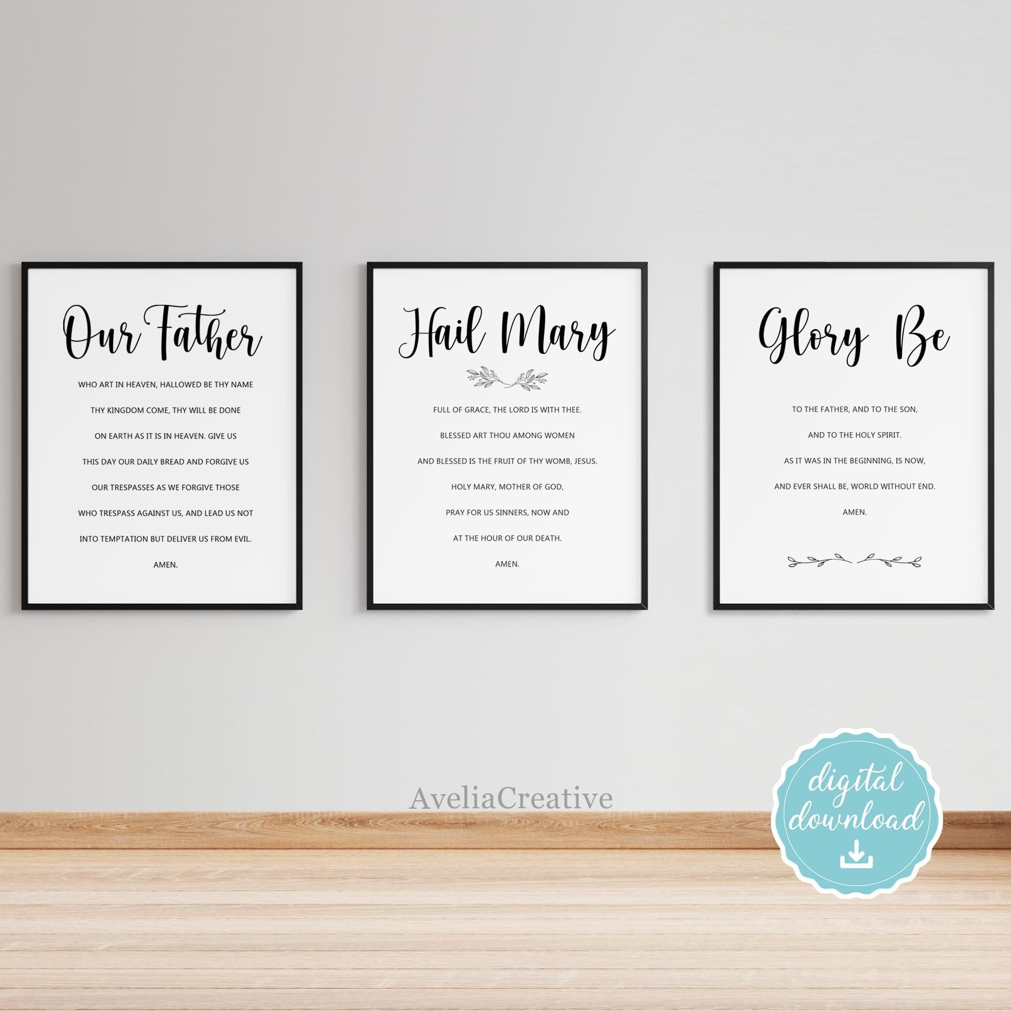 Our Father Hail Mary Glory Be Prayer Wall Art, Instant Download, Set of ...