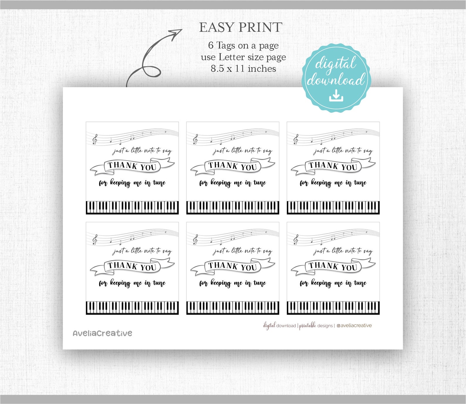 Music Teacher Gift Tags, Instant Download, Printable Piano Teacher Tags ...