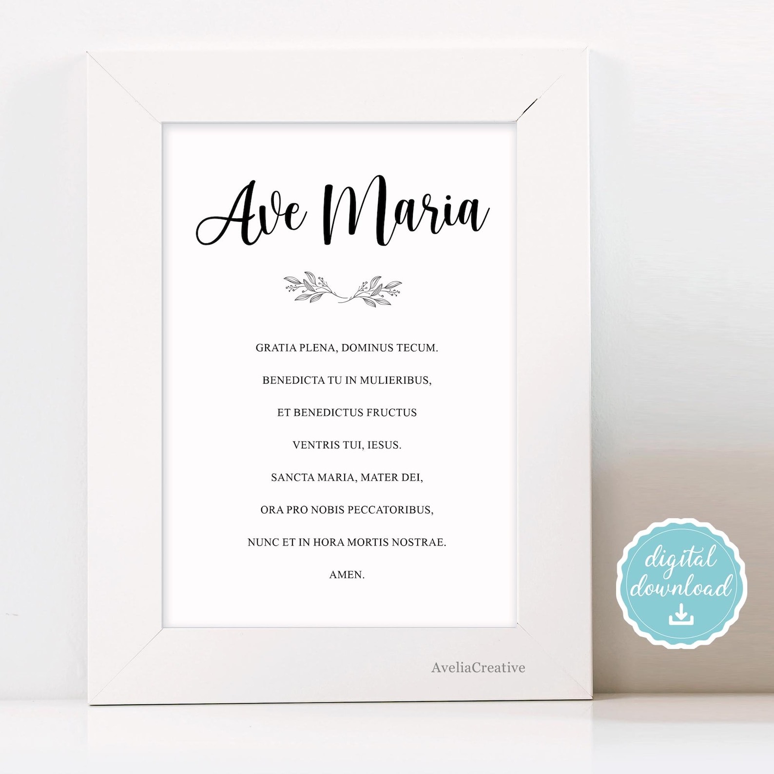 Ave Maria Wall Art, Instant Download, Hail Mary Latin Catholic Prayer ...