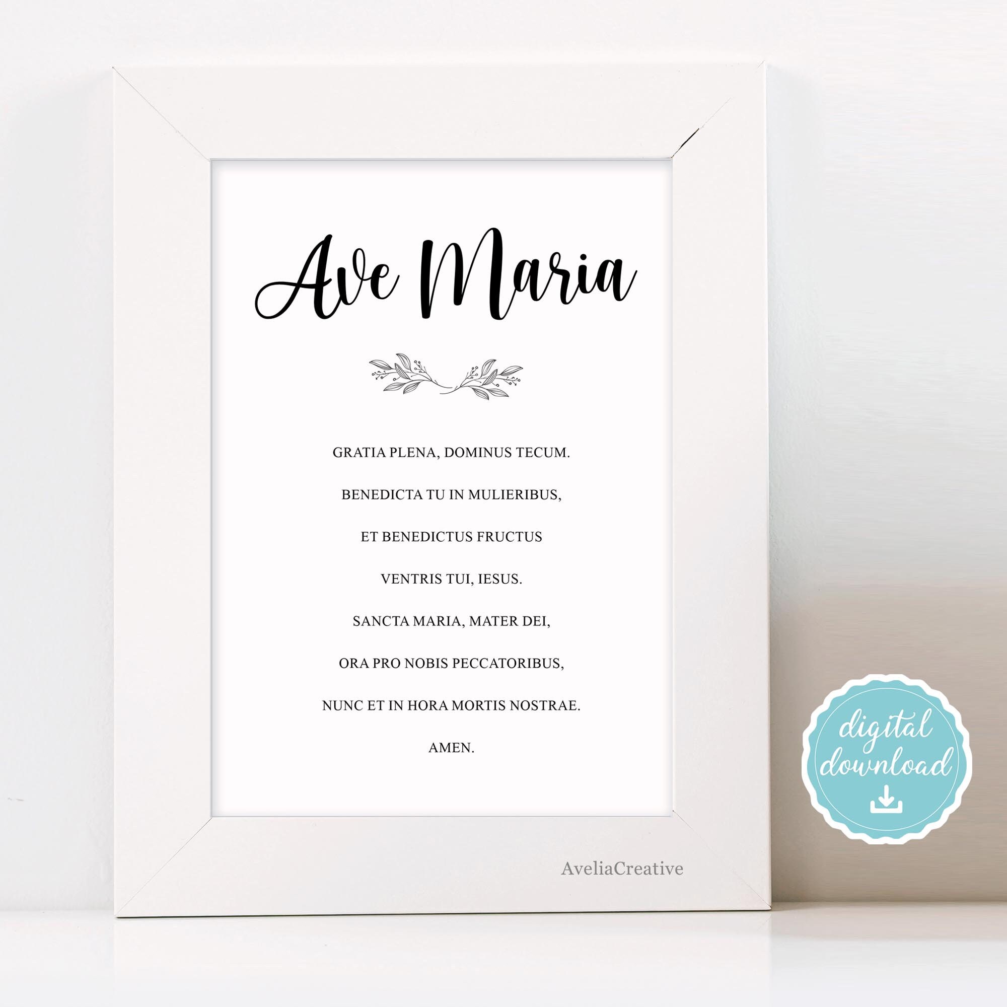 Ave Maria Wall Art, Instant Download, Hail Mary Latin Catholic Prayer ...