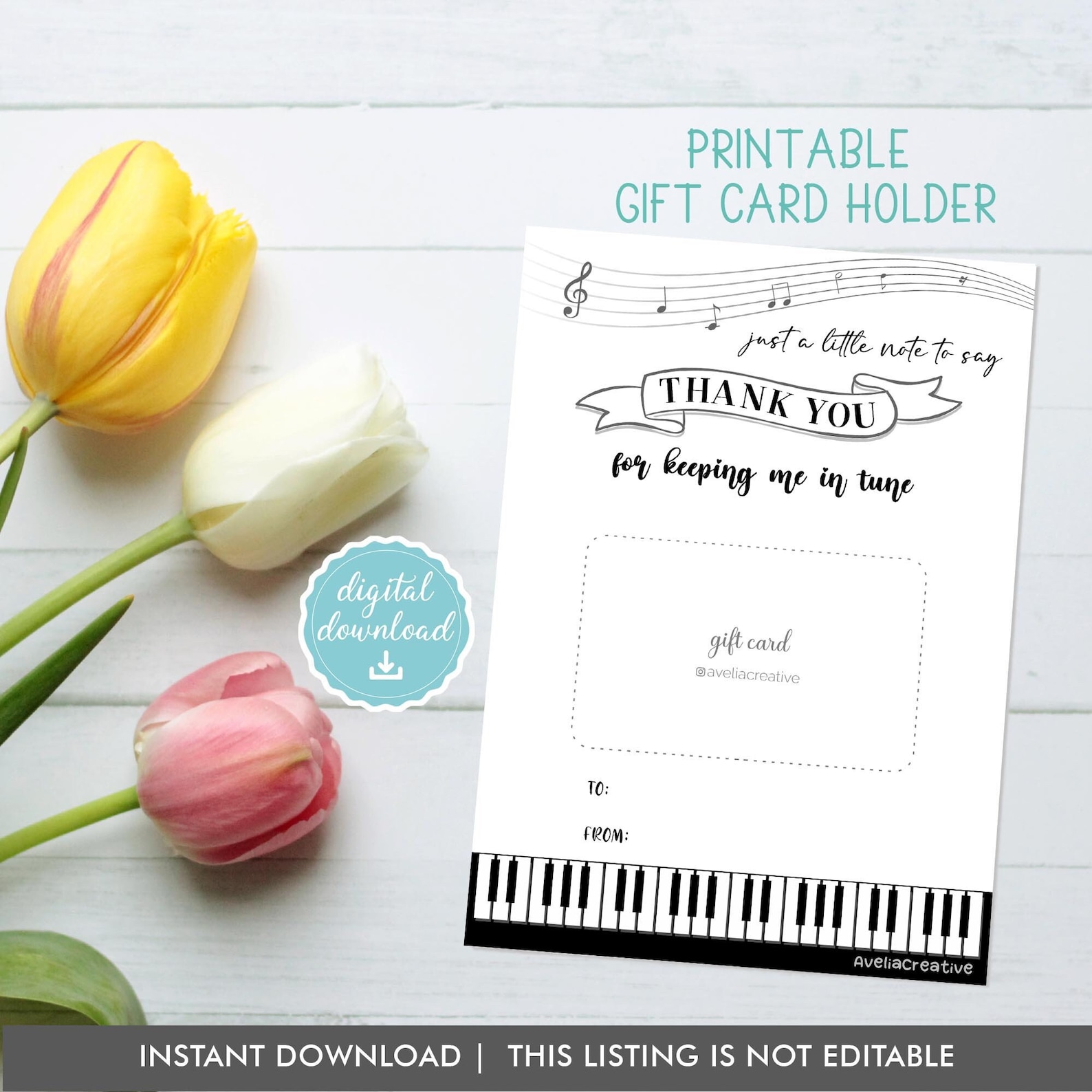 Music Teacher Gift Card Holder Instant Download Printable - Etsy