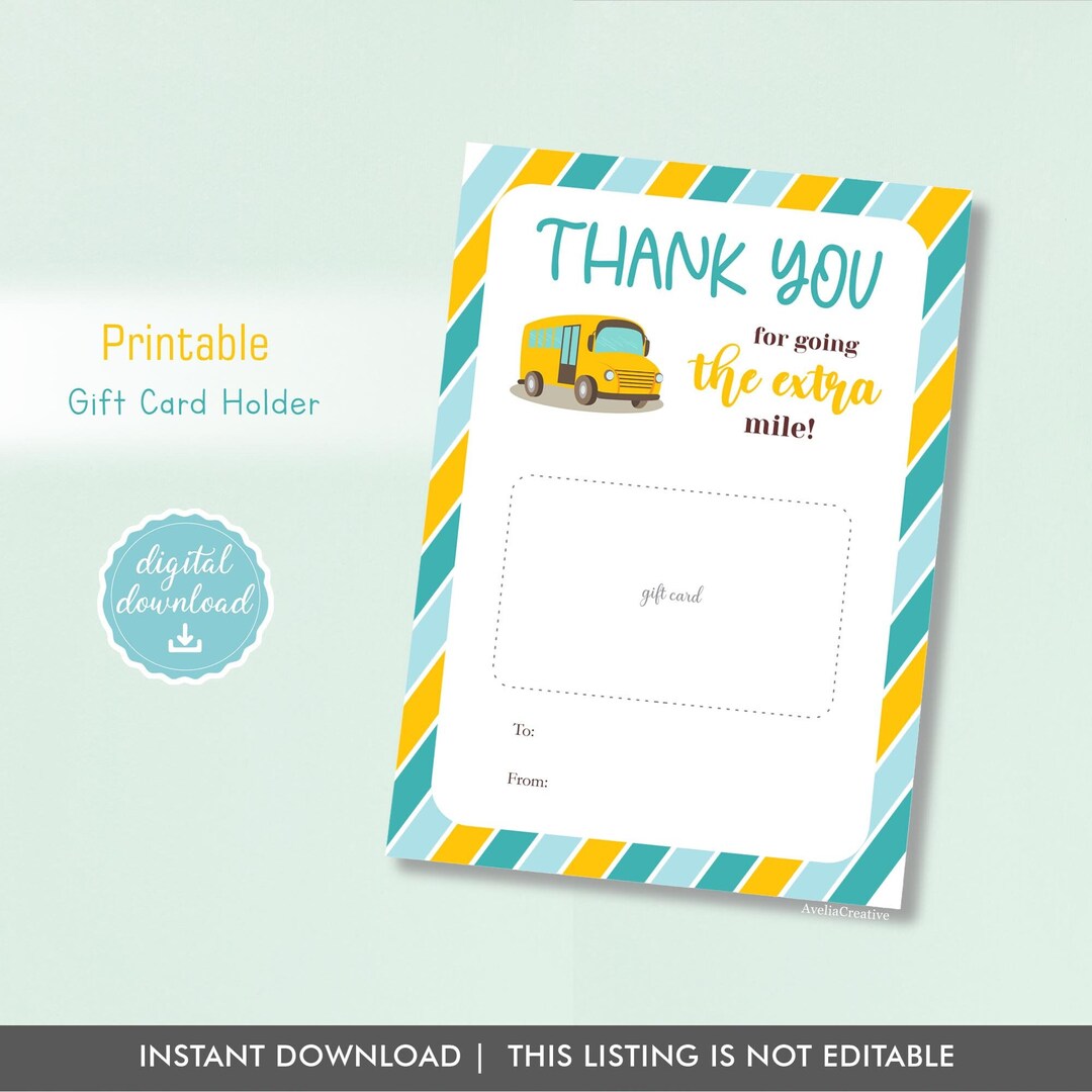 School Bus Driver Printable Gift Card Holder, Instant Download, School ...