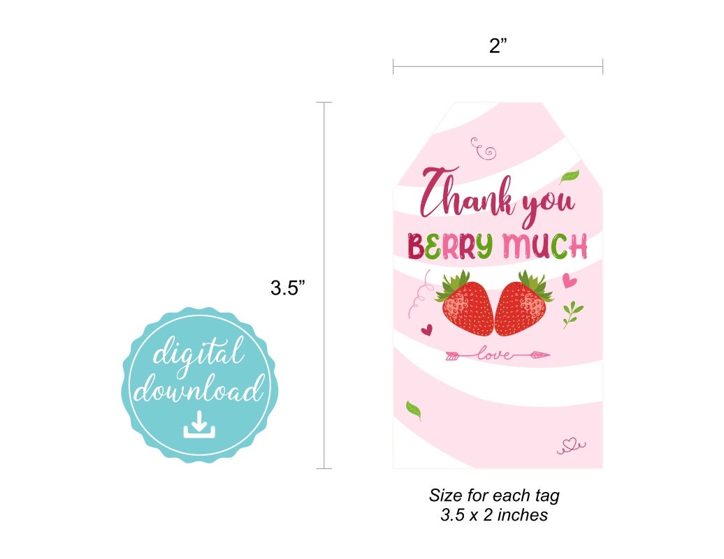 Thank You Berry Much Gift Tags, Instant Download, Berry Much Pink Tags ...
