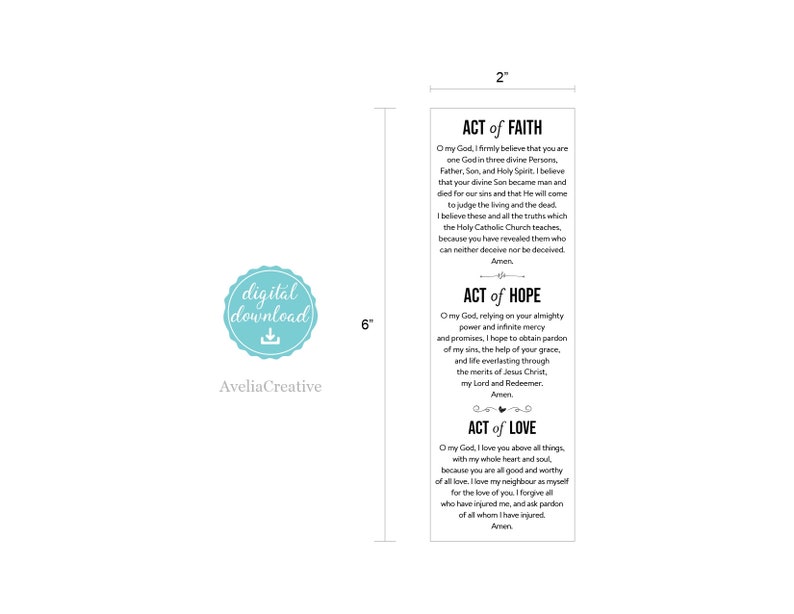 Act of Faith Act of Hope Act of Love Printable Bookmark, Instant ...