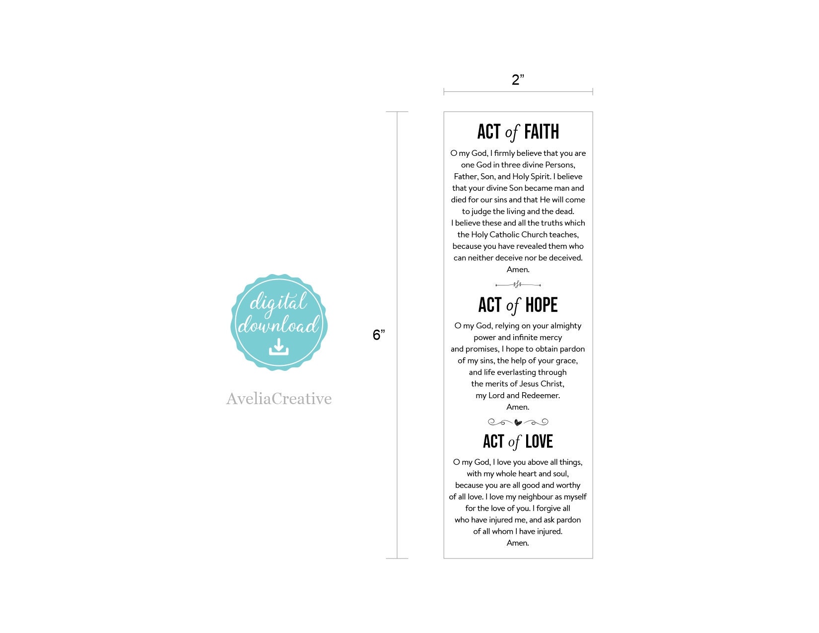 Act of Faith Act of Hope Act of Love Printable Bookmark, Instant ...