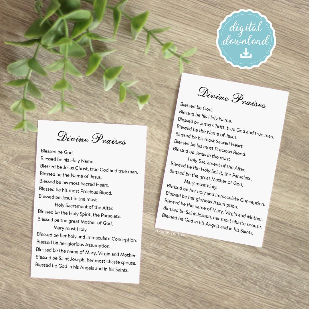 Printable Prayer Card Divine Praises, Instant Download, Catholic Prayer ...