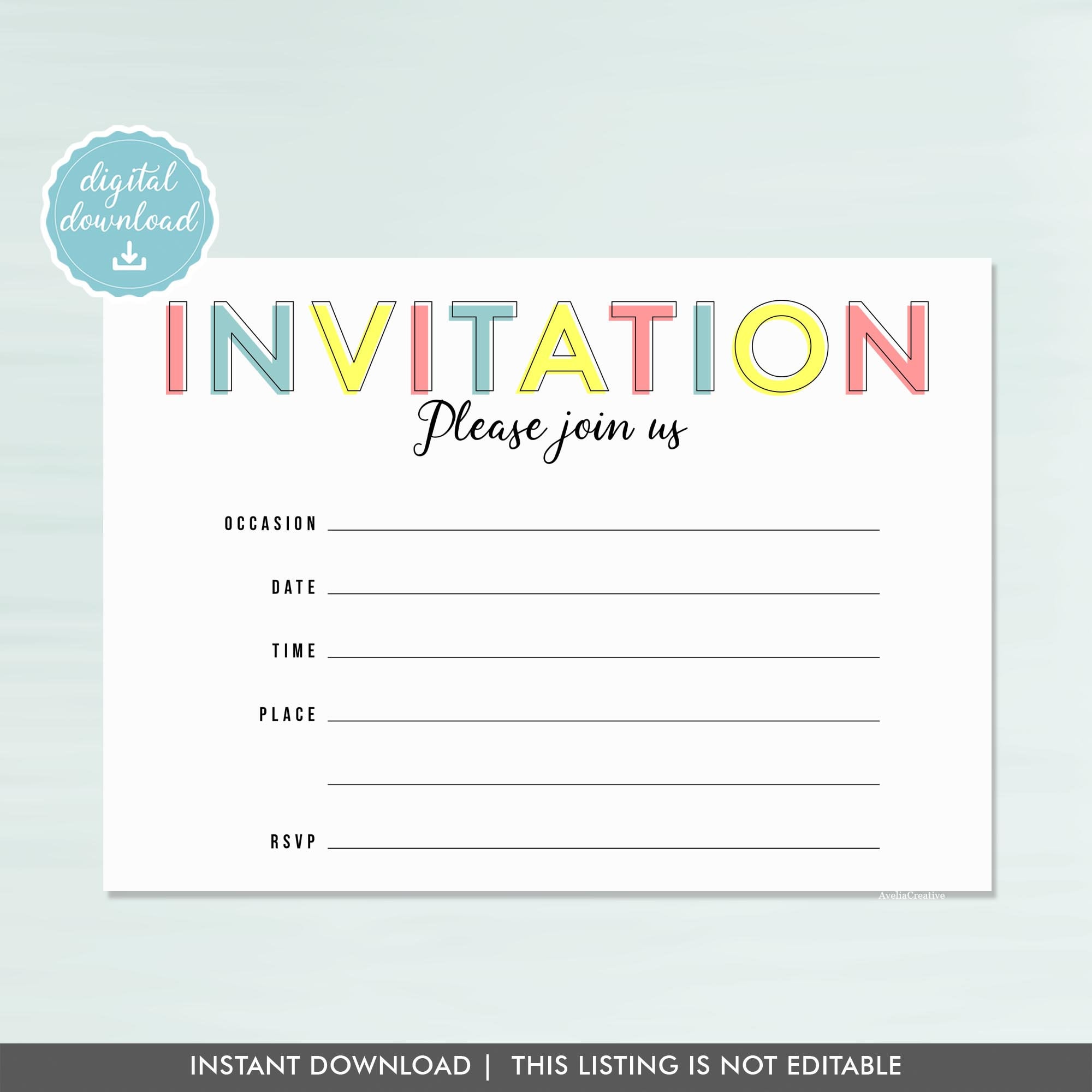 Invitation Please Join Us Blank Invitation, Instant Download, Fill-in ...