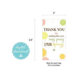Thank You Gift Tags, Thank You for Making This Year Easy Peasy Lemon ...