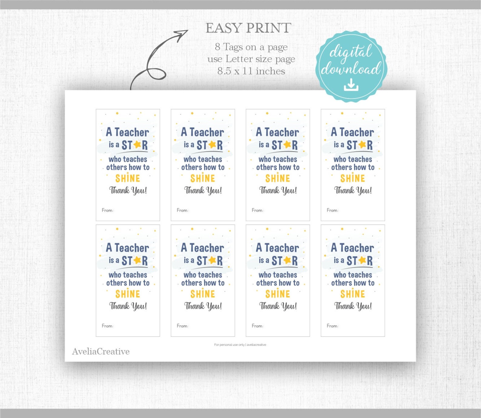 Teacher Appreciation Gift Tag, Instant Download, Teacher is A Star Who ...