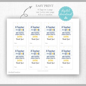 Teacher Appreciation Gift Tag, Instant Download, Teacher is A Star Who ...