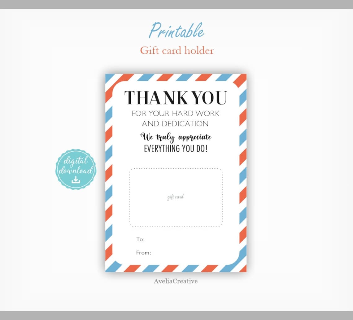 Staff Appreciation Printable Gift Card Holder, Instant Download, Thank ...