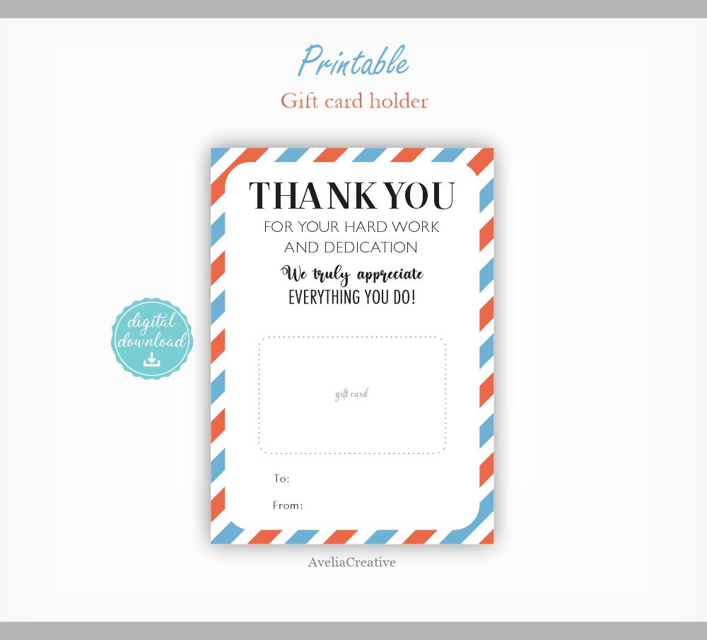 Staff Appreciation Printable Gift Card Holder, Instant Download, Thank ...