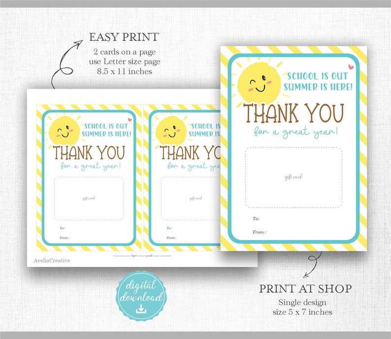 Printable Gift Card Holder, Instant Download, End of the School Year ...