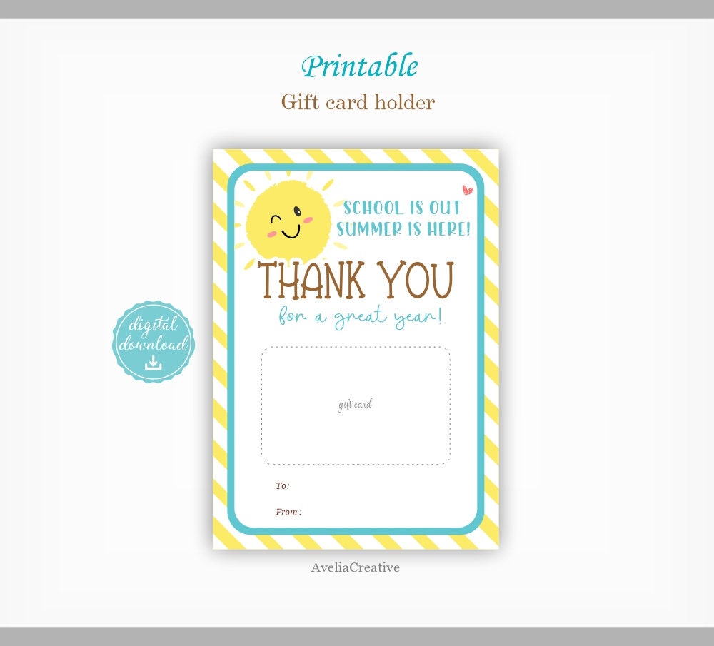 Printable Gift Card Holder, Instant Download, End of the School Year ...