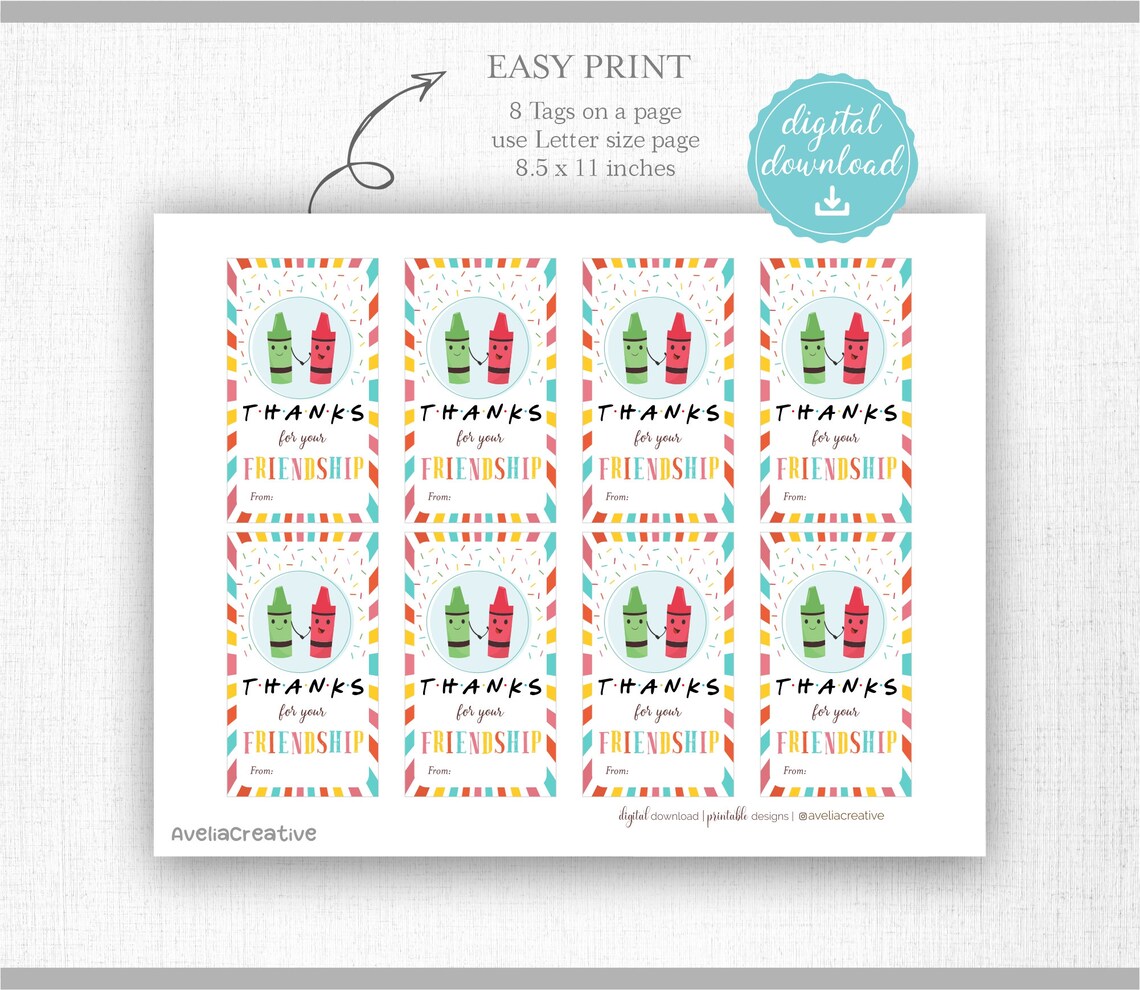 Classmates Tags Thanks for Your Friendship Instant Download - Etsy