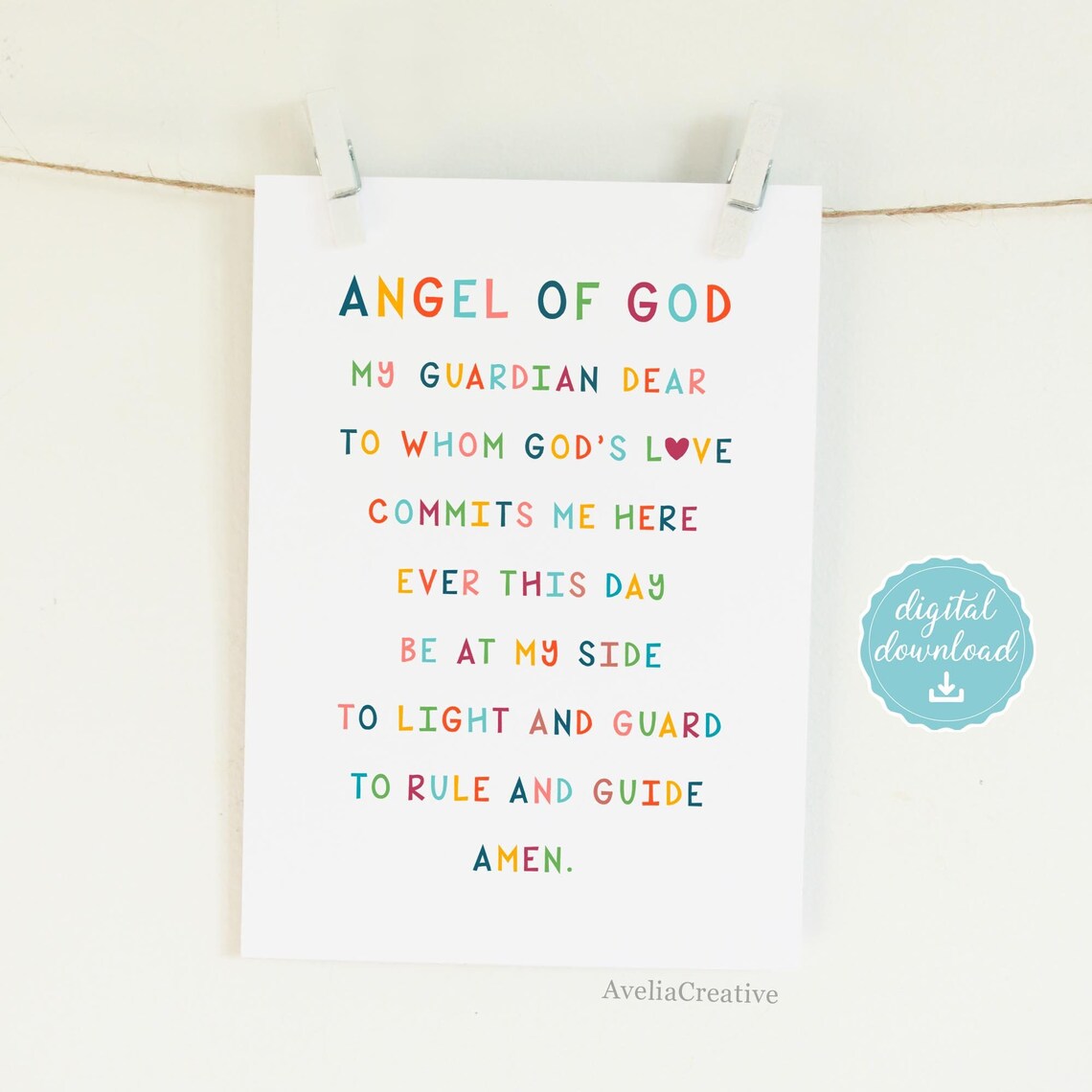 Angel of God Prayer Wall Art, Instant Download, Prayer to Guardian ...