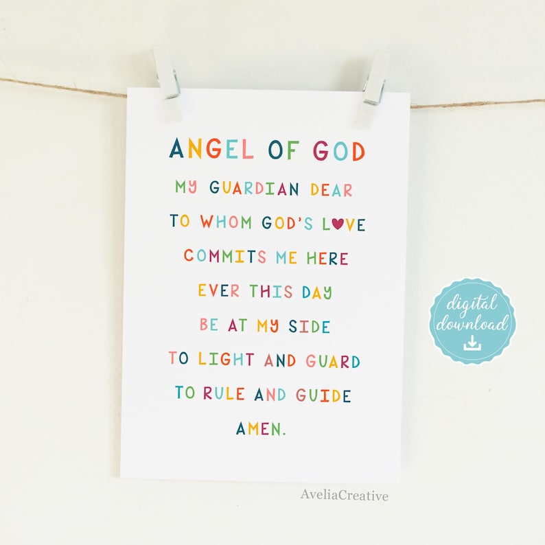 Angel of God Prayer Wall Art, Instant Download, Prayer to Guardian ...
