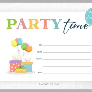 Party Time Invitation Instant Download Blank Invitation - Etsy